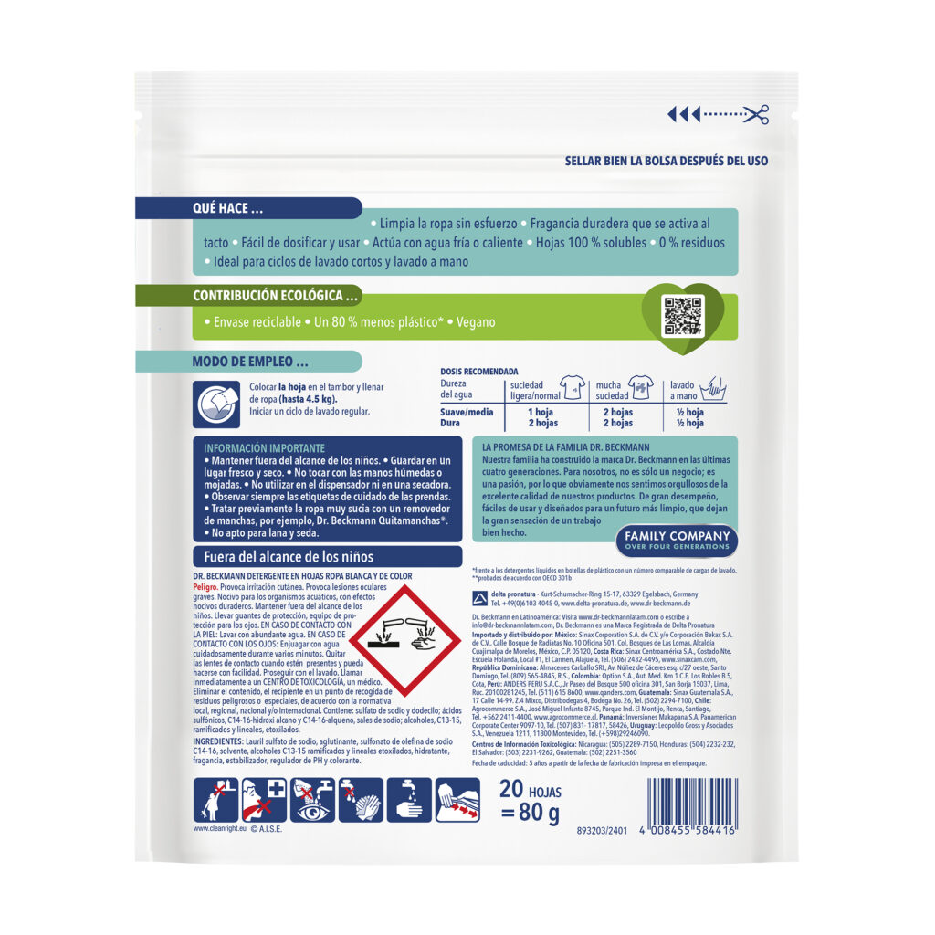 Detergente para Ropa en Hojas | Dr. Beckmann